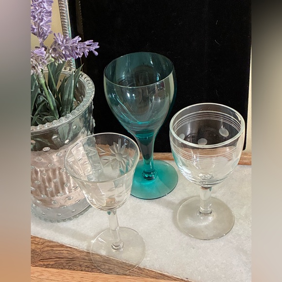 Vintage | Dining | Vintage Teal And Clear Glass Mini Goblets 3 Piece ...